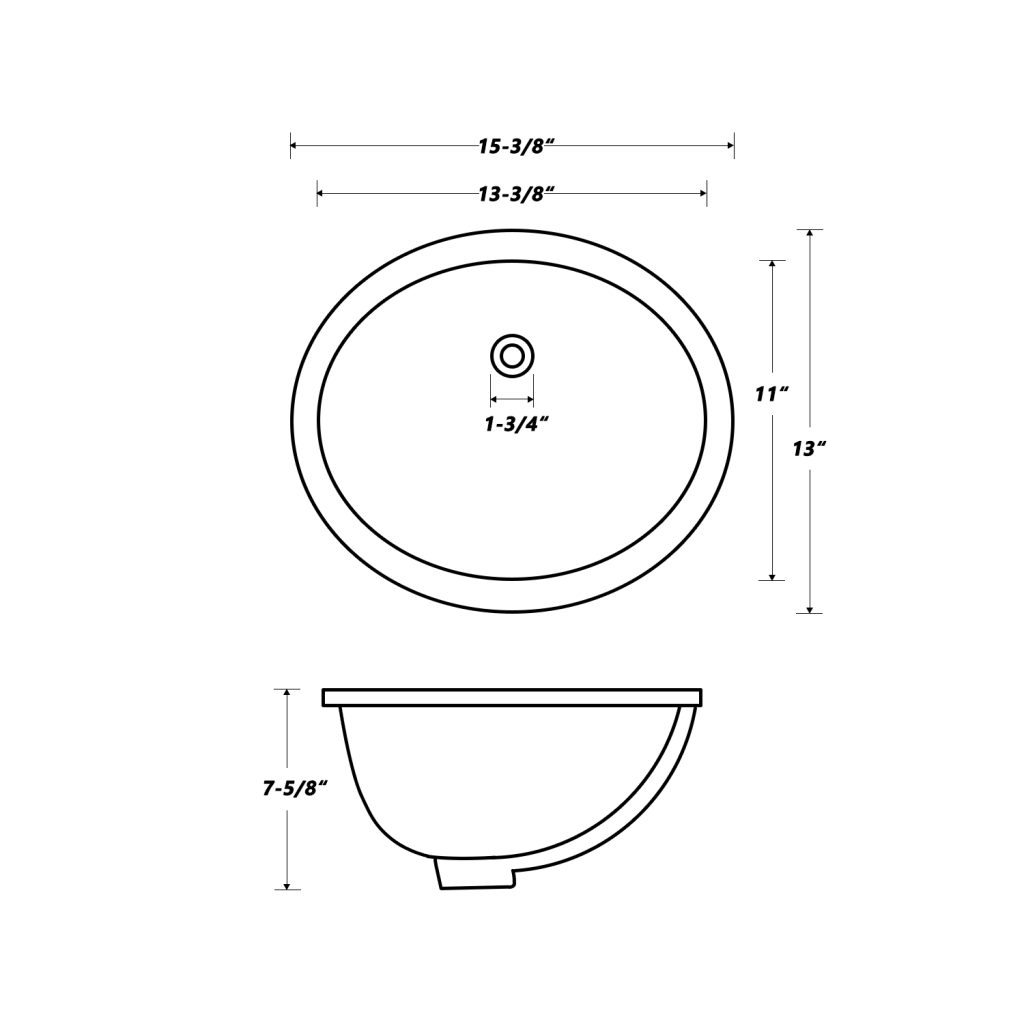 13″ x 11″ Oval Undermount Ceramic Bathroom Sink with Overflow Drain – LVU1311W – Oakland