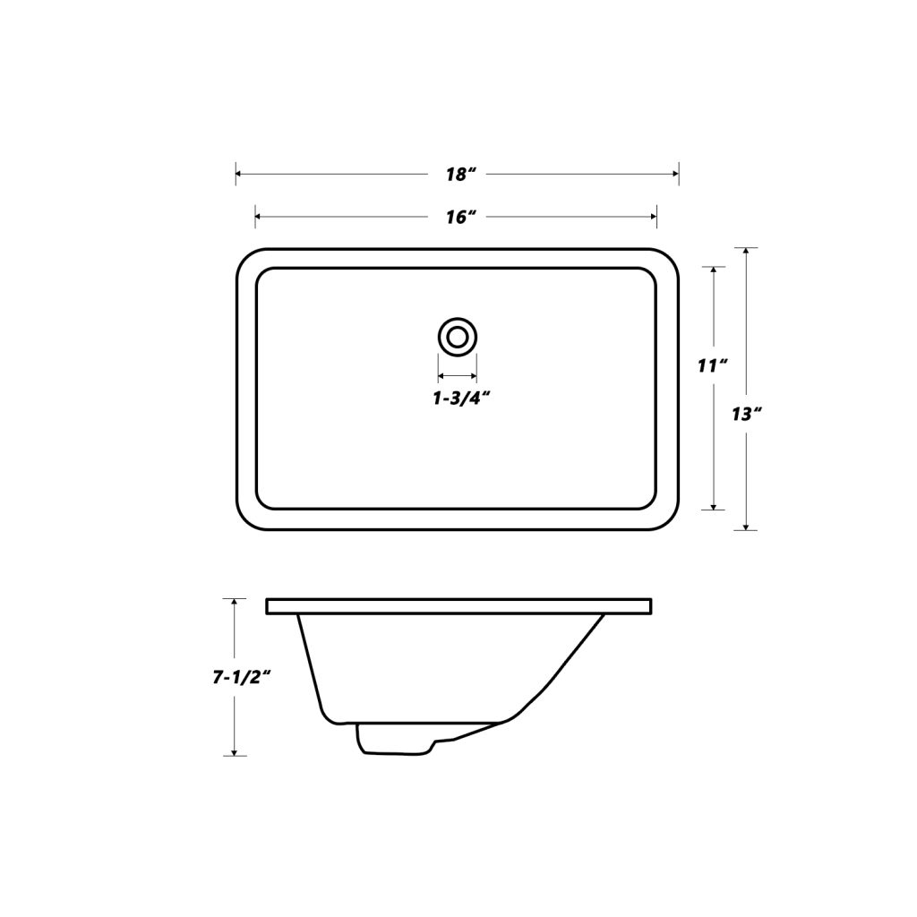 16″ x 11″ Rectangular Undermount Ceramic Bathroom Sink with Overflow Drain – LVU1611 – Oakland