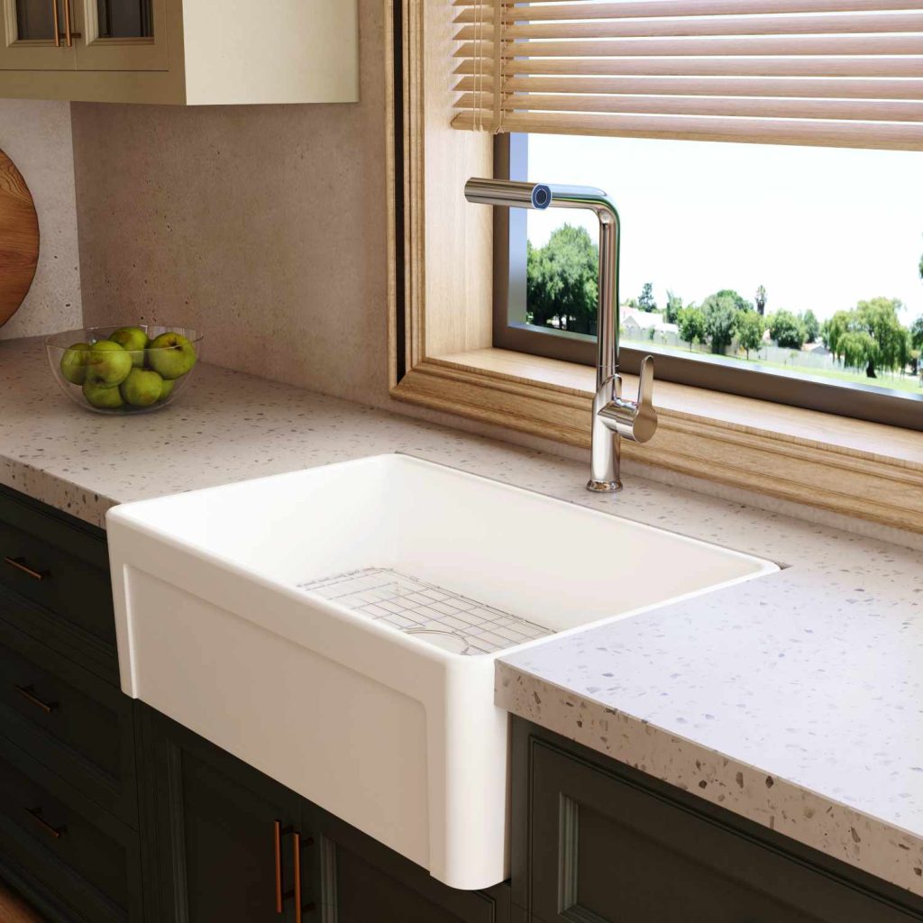 30″ Reversible Flat or Framed Style Single Bowl Porcelain Apron Farm ...