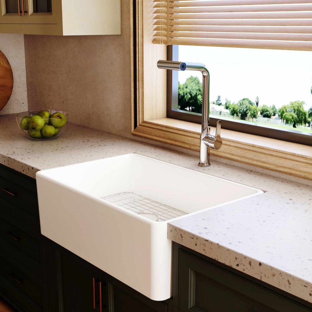 30″ Reversible Flat or Framed Style Single Bowl Porcelain Apron Farm ...