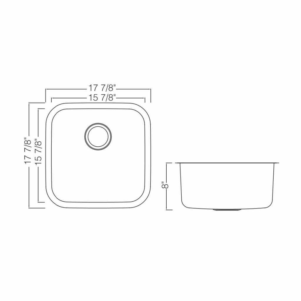18″ Square Undermount Stainless Steel Single Bowl Kitchen Sink – Oakland
