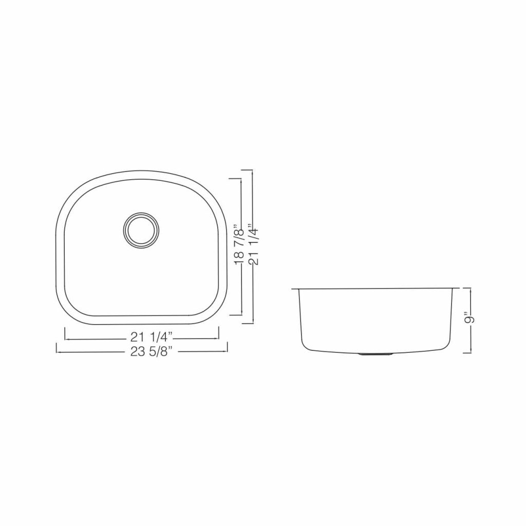 23″ D Shape Undermount Stainless Steel Single Bowl Kitchen Sink – Oakland