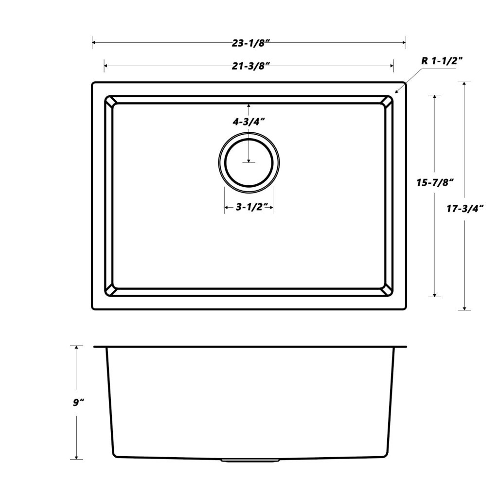 23″ Undermount Stainless Steel Small Radius Bowl Kitchen Sink – Oakland