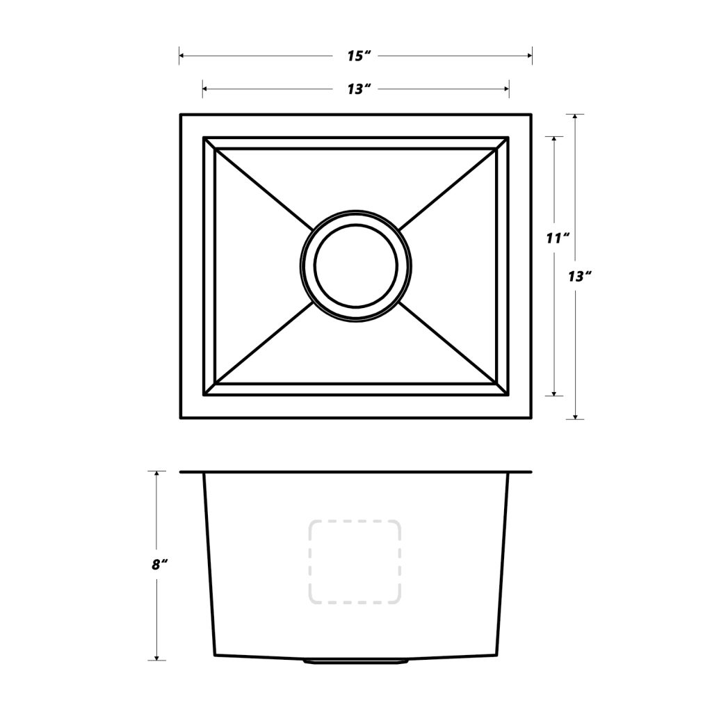 15″ Fabricated Stainless Steel Kitchen Sink – Oakland
